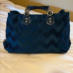 Coach | Bags | Coach Blue Gathered Fabric Leather Satchel Shoulder Bag ...